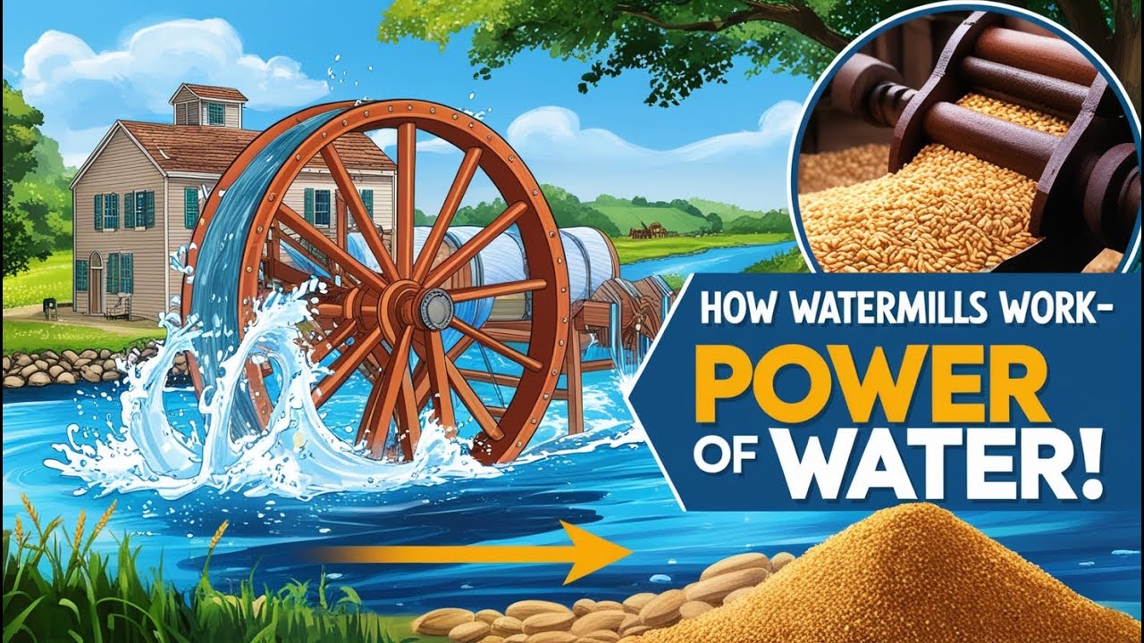 How Watermill Works 3D Animation Video | How Watermills Used For | How ...