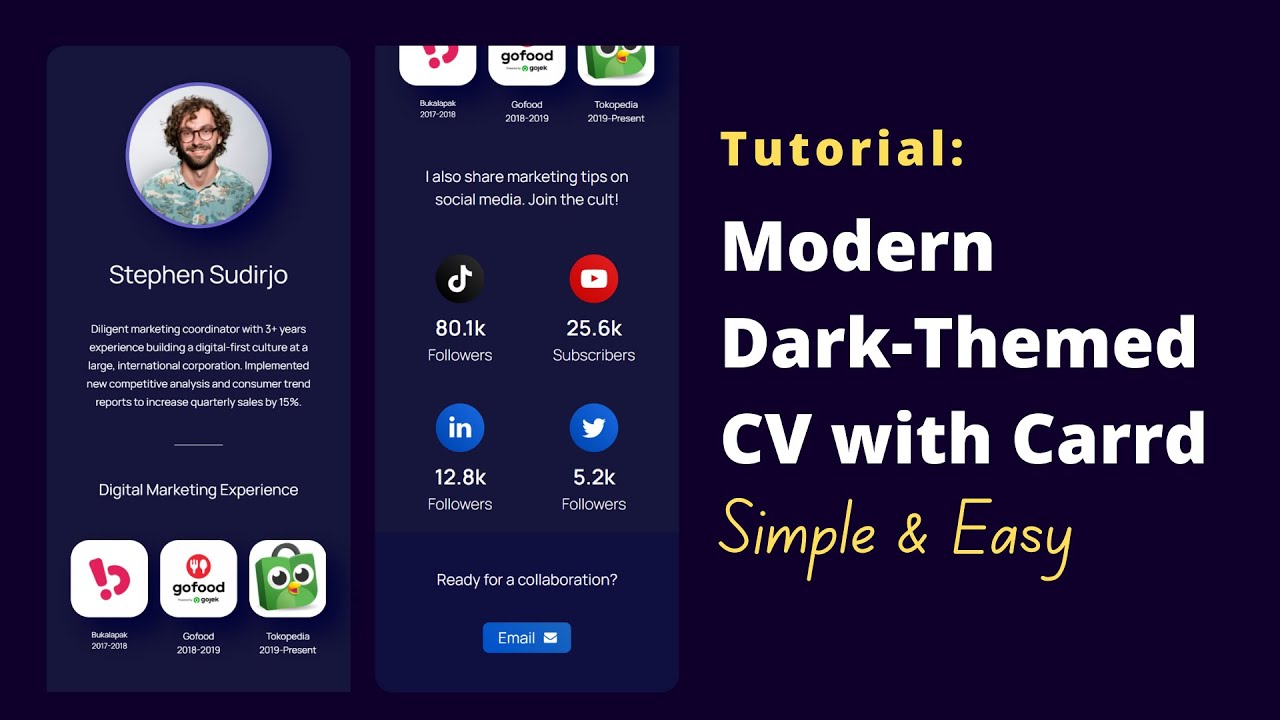 Carrd Tutorial : Personal CV Online (Modern Dark Themed Style) - YouTube