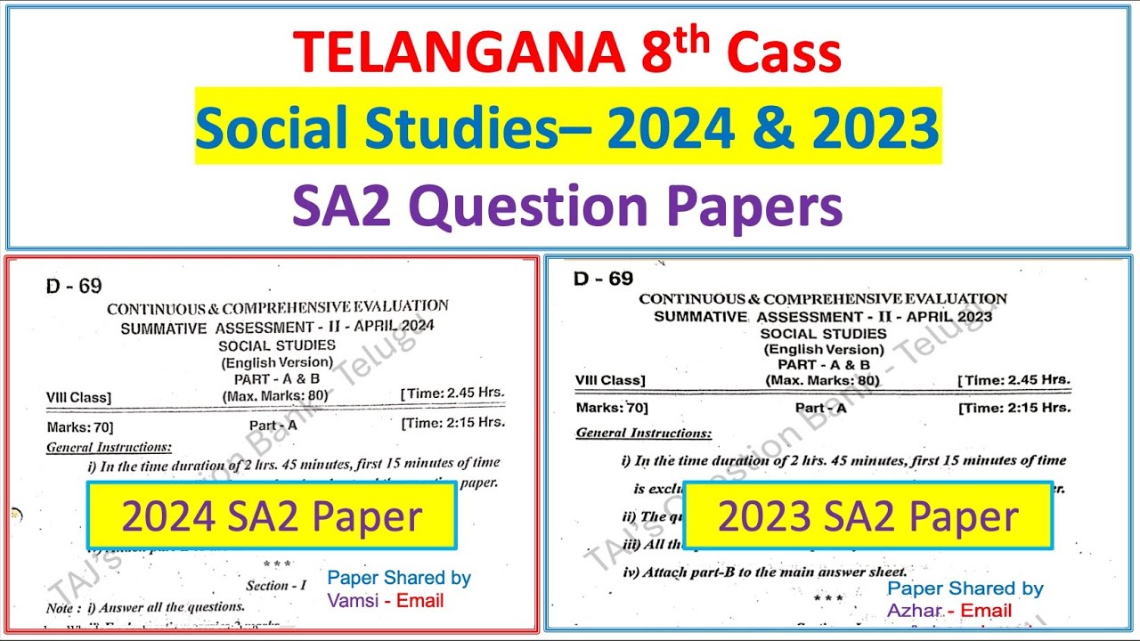 8th class SA2 Social 2024 & 2023 April question paper Social Studies ...