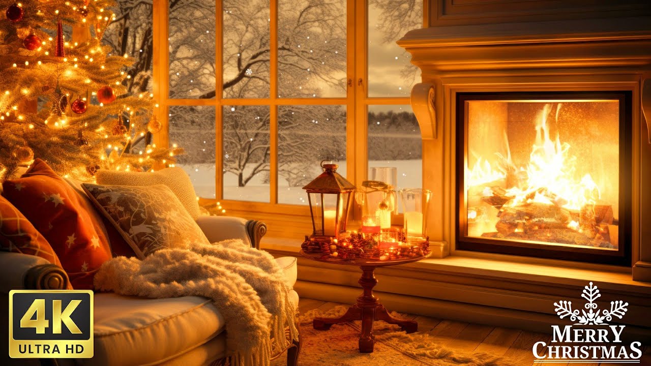[4K UHD] Christmas Fireplace Music 🔥 Cozy Christmas Music With ...