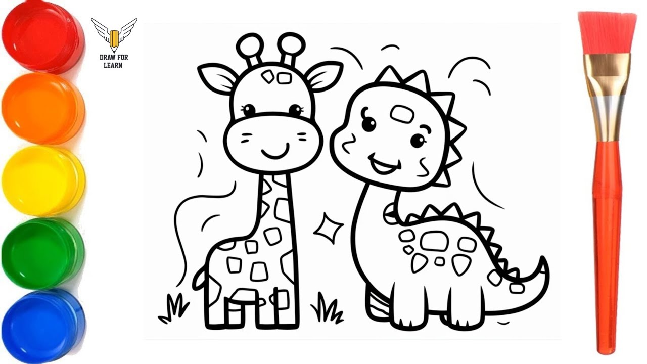dHow to Draw giraffe and dinosaur drawing, Painting and Coloring for ...