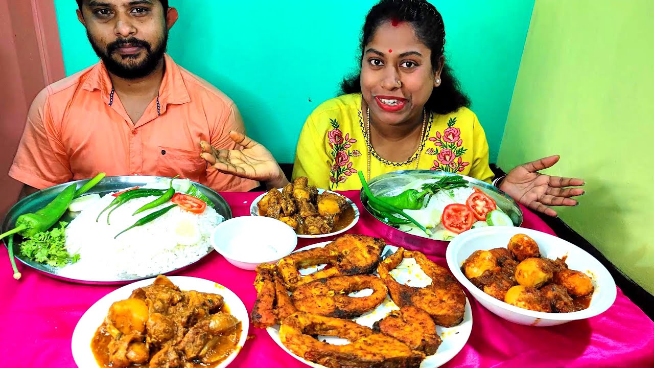 কাতলা মাছের ভাজা l Chicken Curry l ডিমের ঝোল l Eating Challenge Between ...