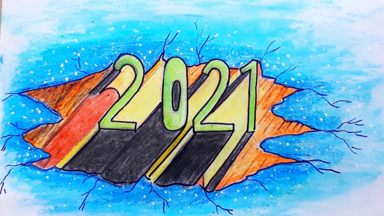 Happy new year 2021 |3D 2021 Drawing| Happy new year 2021 easy drawaing ...