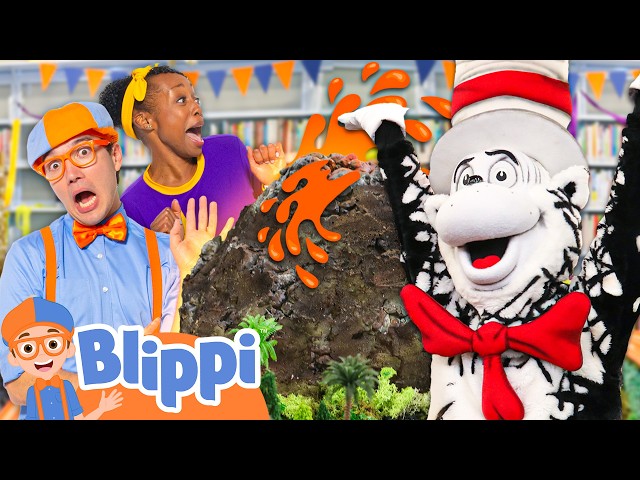 The Cat in the Hat Helps Blippi Make a Volcano Erupt 🌋 - Videos For Kids