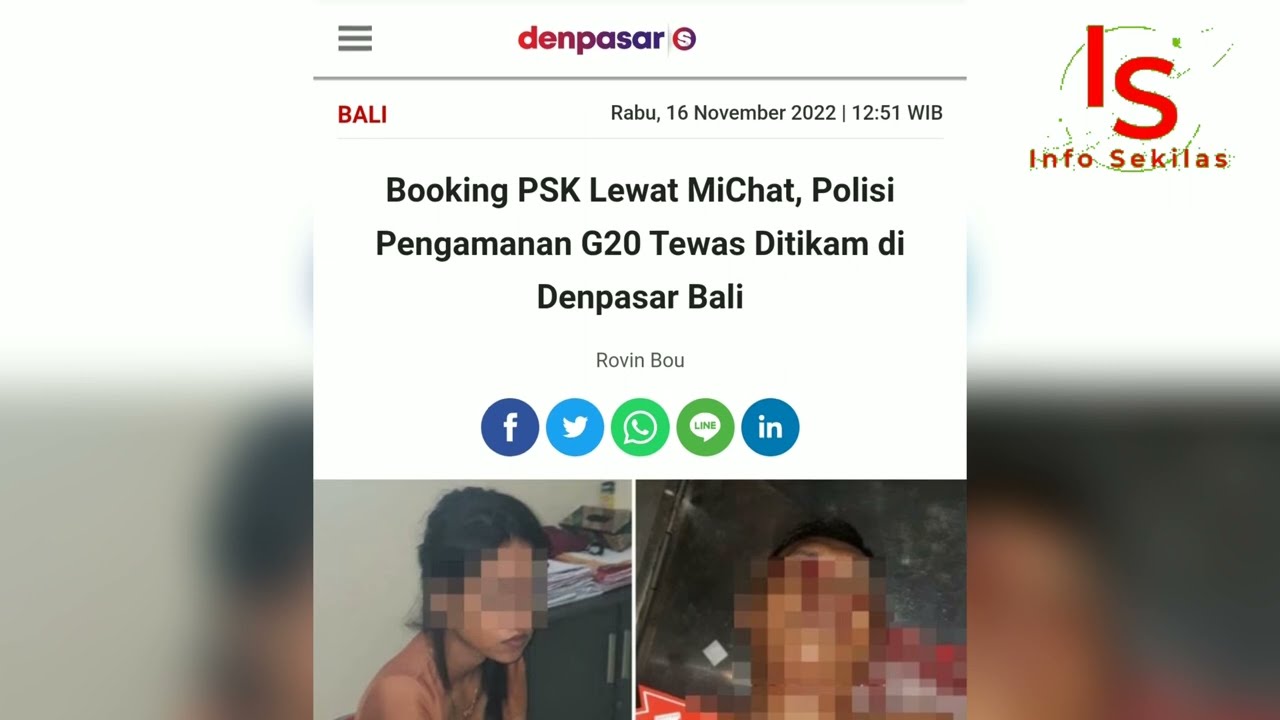Booking PSK Lewat MiChat. Polisi Pengaman G20 Tewas Ditikam - YouTube