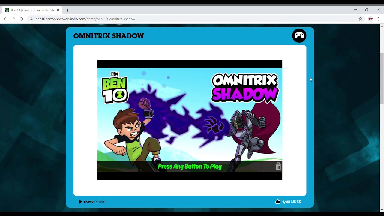 BEN 10 OMNITRIX SHADOW GAME PLAY - Cartoon Network - Ben 10 Game ...