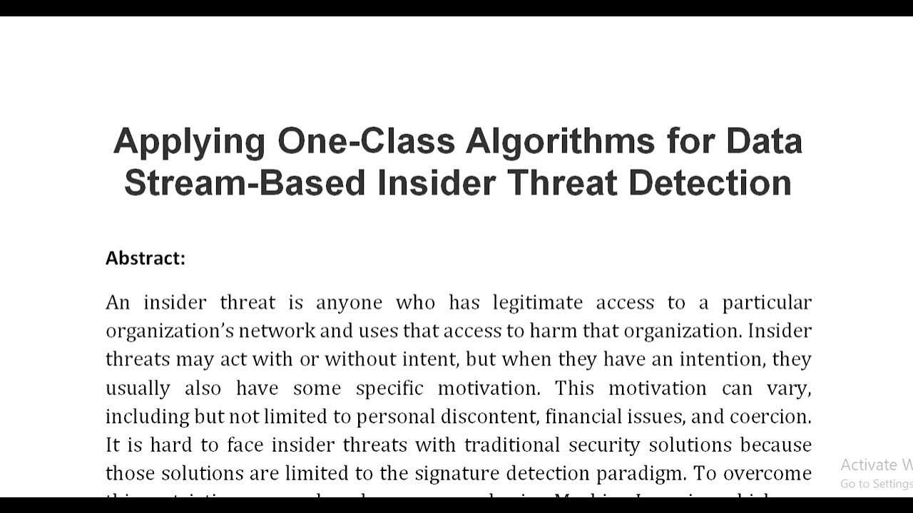 Applying One Class Algorithms for Data Stream Based Insider Threat Detection - YouTube