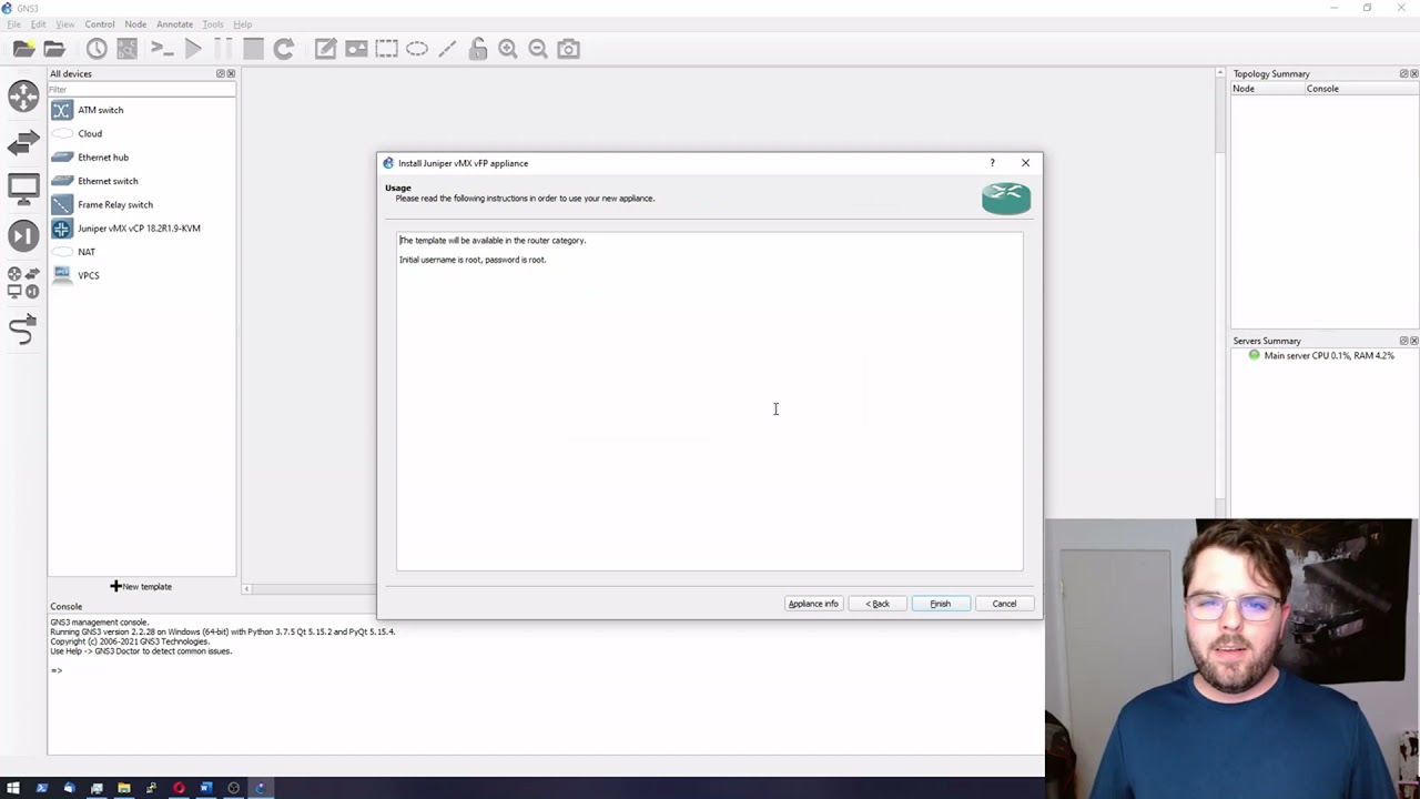 Install Juniper vMX 18.2R.1.9 on GNS3 - YouTube