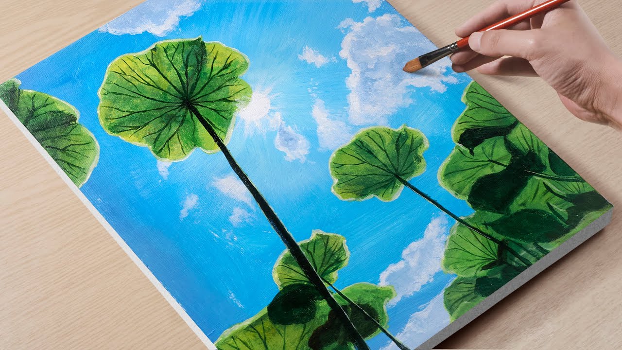 How to Paint Summer Lotus Leaves in Sunlight | Acrylic Step-by-Step ...