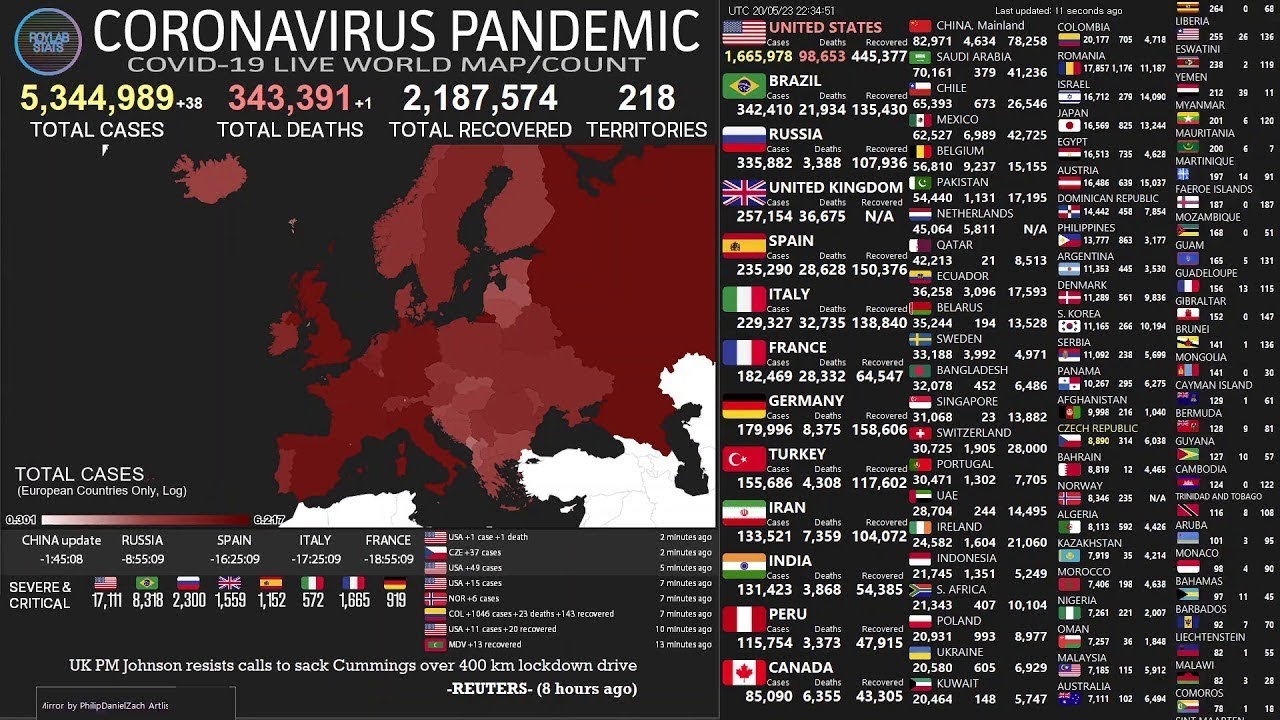 Coronavirus LIVE Map: [Updated Every 2 Minutes] Live Stream Stats ...