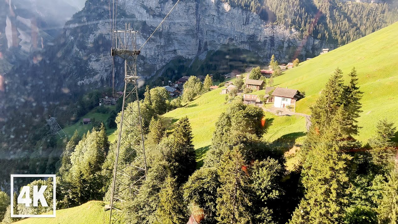 Cable Car SWITZERLAND Stechelberg to Mürren • 4K 60fps ASMR Real Time ...