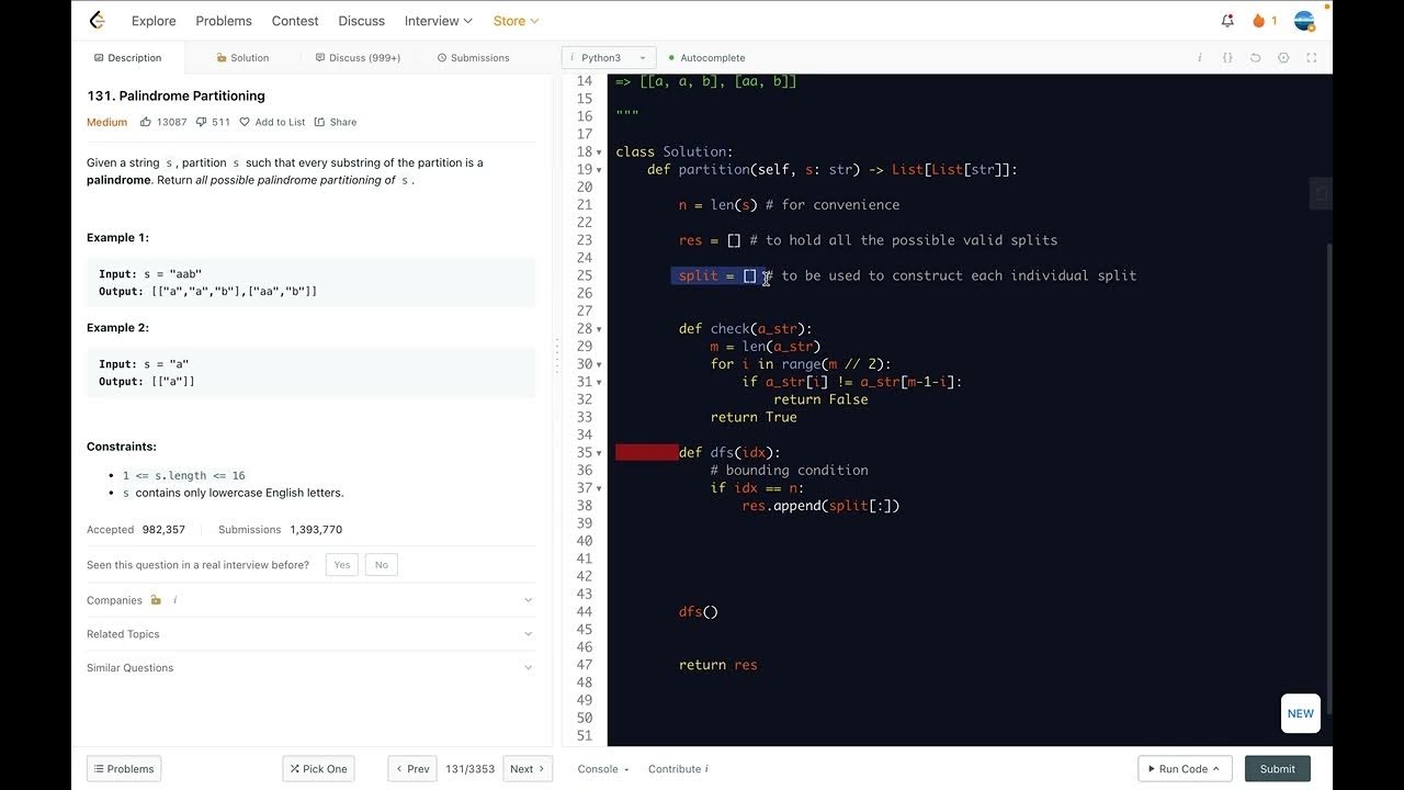131 Palindrome Partitioning | backtracking, tweaks and tunes - YouTube