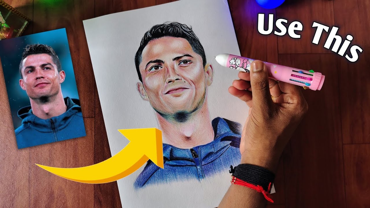 How to draw Cristiano Ronaldo Step by step | colour pen se drawing ...
