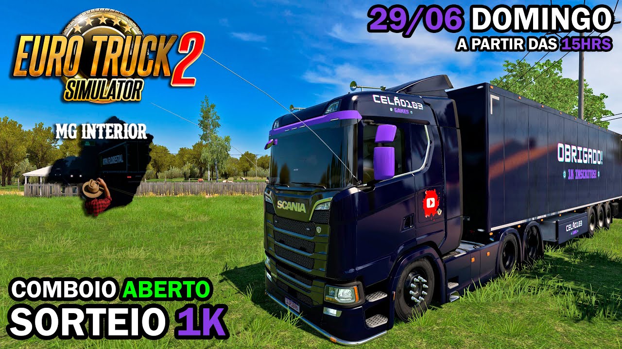 🔴 LIVE ETS2 COMBOIO - SORTEIO DE COMEMORAÇÃO MIL INSCRITOS (MAPA MG ...