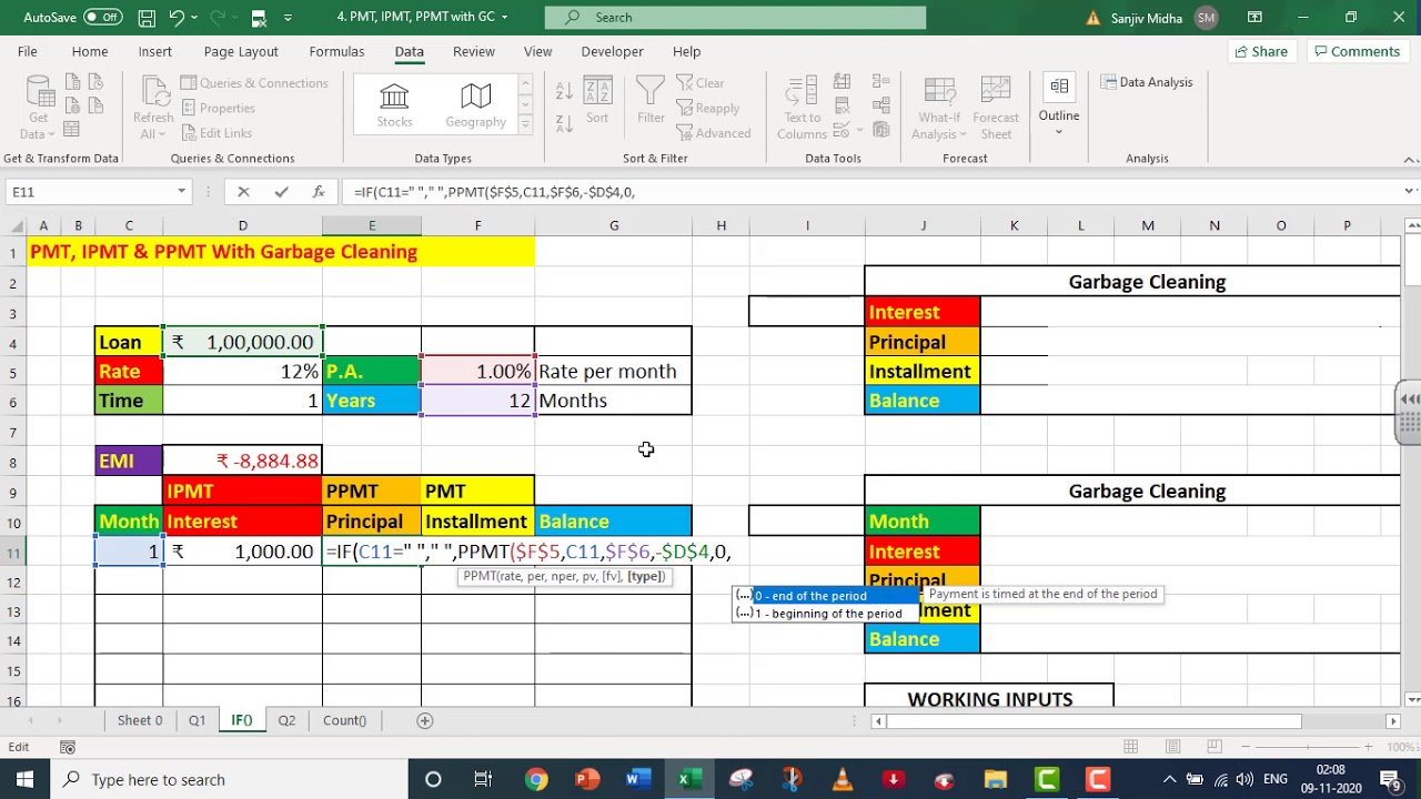 EXCEL PMT, IPMT and PPMT with Garbage Cleaning - YouTube