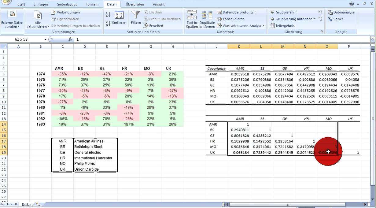Berechnung der Korrelationsmatrix in Excel - YouTube