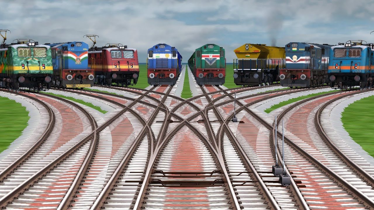 8️⃣ TRAINS SLOWLY CROSSING AT BUMPY RAILROAD TRACKS | high speed train ...