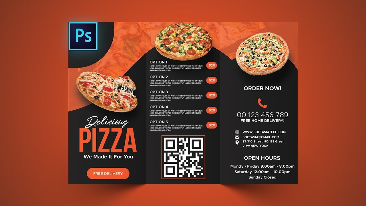 How to Make a Pizza Tri Fold Brochure Design in Adobe Photoshop - YouTube