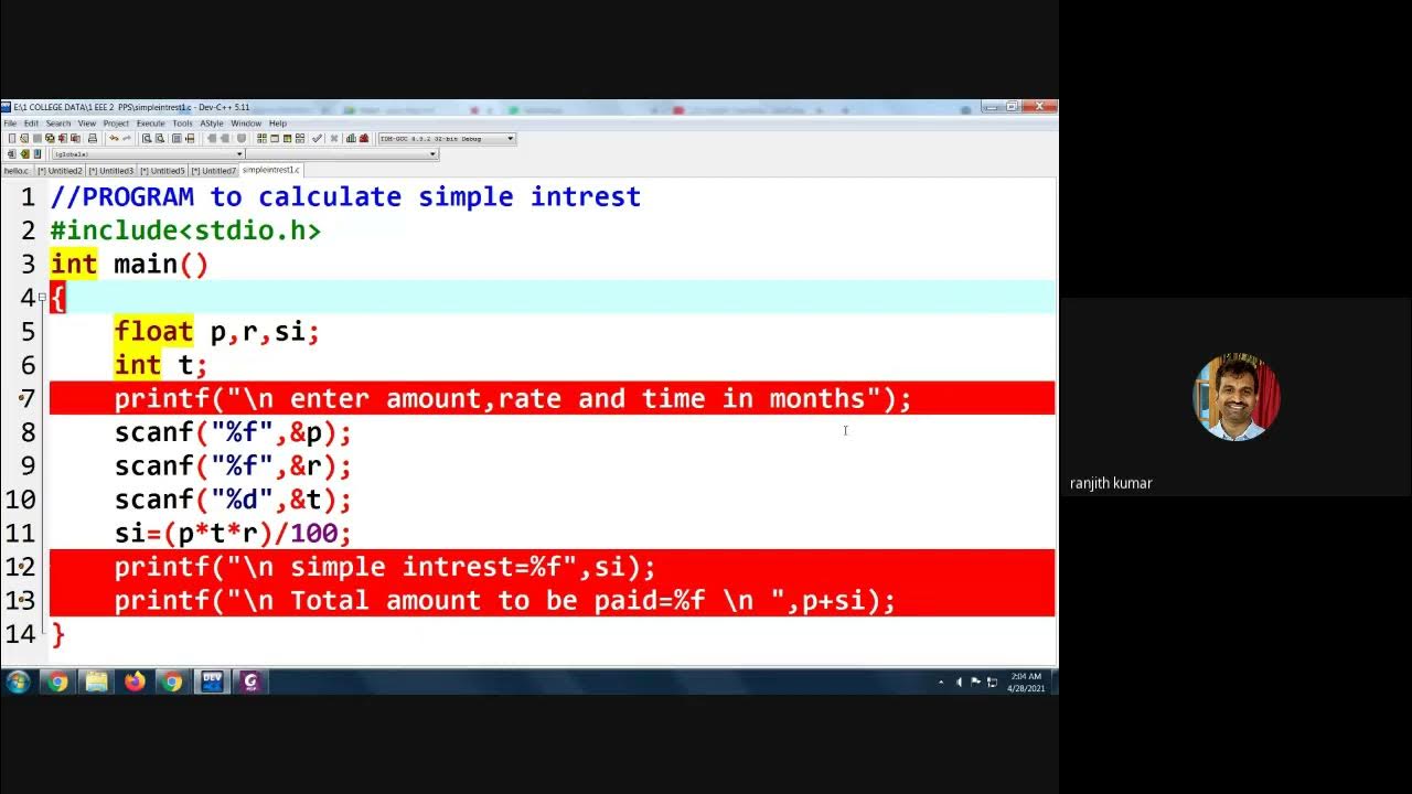 SIMPLE INTEREST AREA EXAMPLE C Programming or PPS basics - YouTube