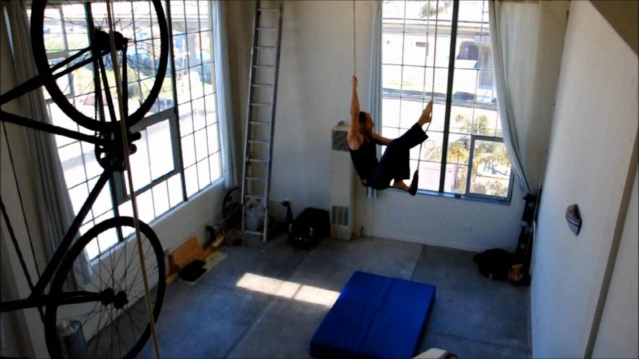 My first day on the living room trapeze - YouTube