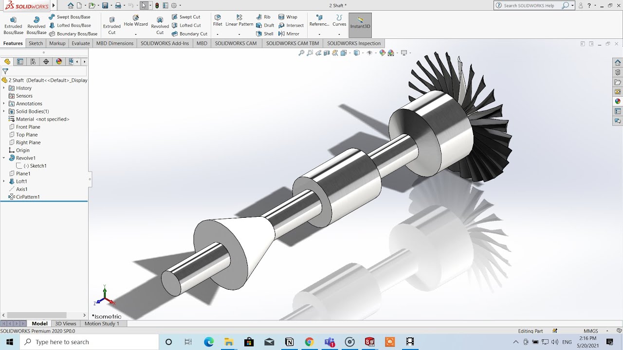 Jet Engine Part 2 Shaft in Solidworks - YouTube