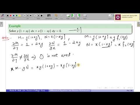 Lec8b: Non Exact Equation yf(xy)dx+xg(xy)dy=0,xM-yN non zero, Rule II ...