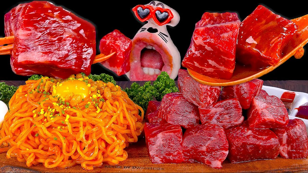 (SUB)Giant Cube Beef Yukhoe & Spicy Bibim Noodles | REALMOUTH ANIMATION ...