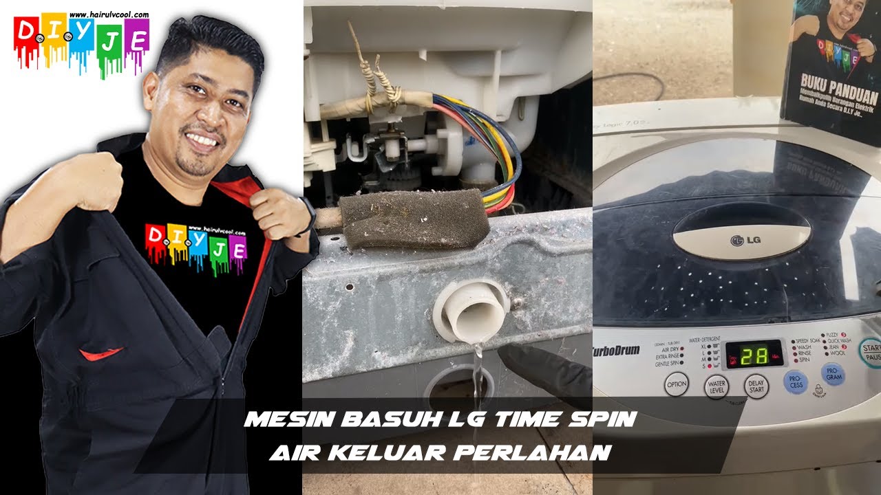 Mesin basuh LG time spin air keluar slow.. - YouTube