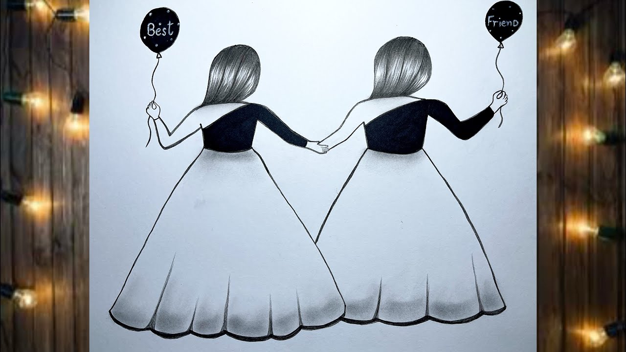 How to draw friendship day drawing | Best Friends ️| pencil drawing two ...