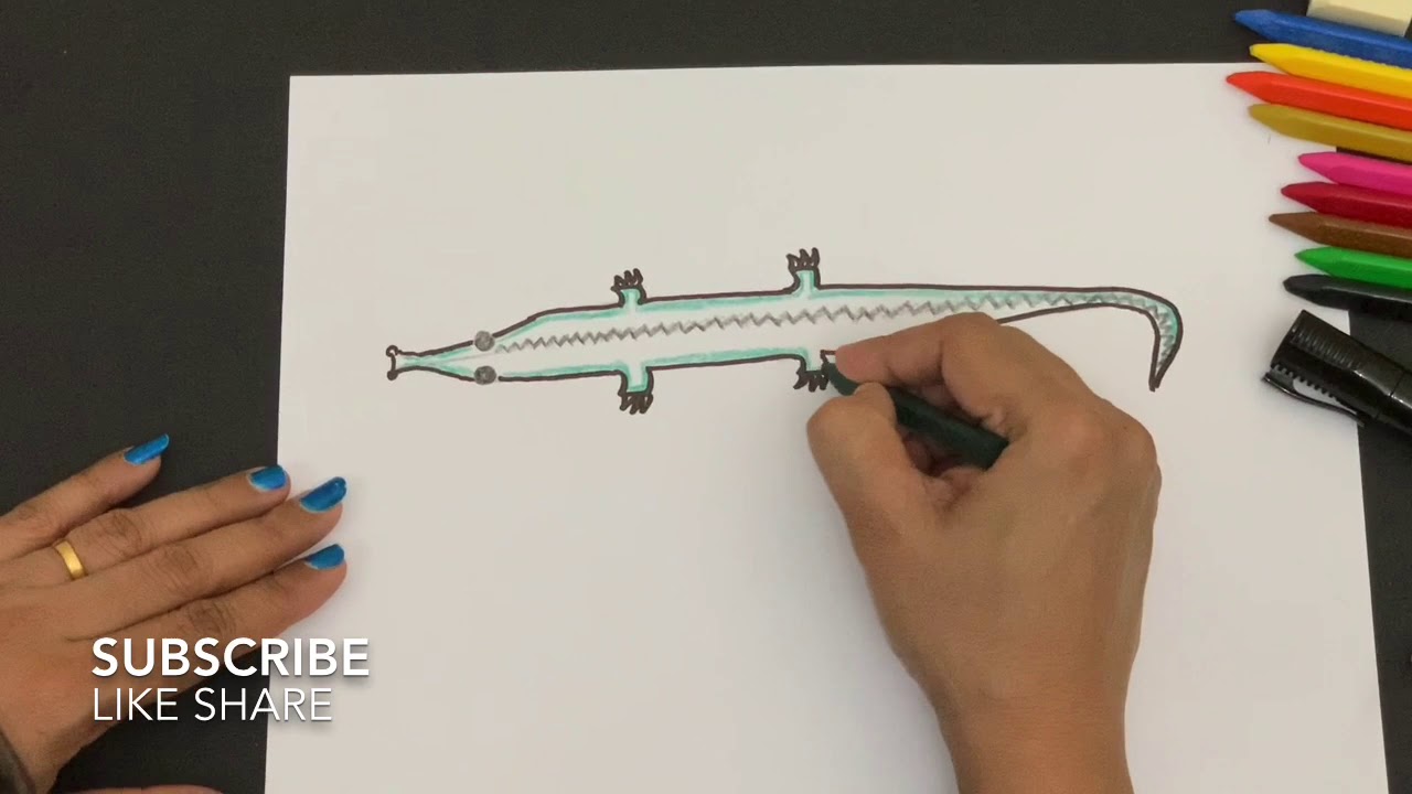 Easy Shapes Crocodile Drawing - YouTube