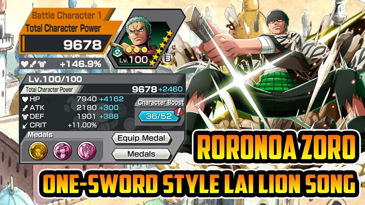 RORONOA ZORO ONE-SWORD STYLE LAI LION SONG GAMEPLAY | ONE PIECE BOUNTY RUSH | OPBR - YouTube