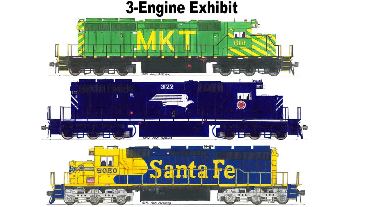 Missouri-Kansas-Texas, Missouri Pacific, Santa Fe SD40-2 3-Engine ...