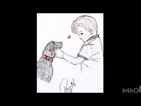 #25:How to draw cute litte boy with his dog pencil sketch drawing step ...
