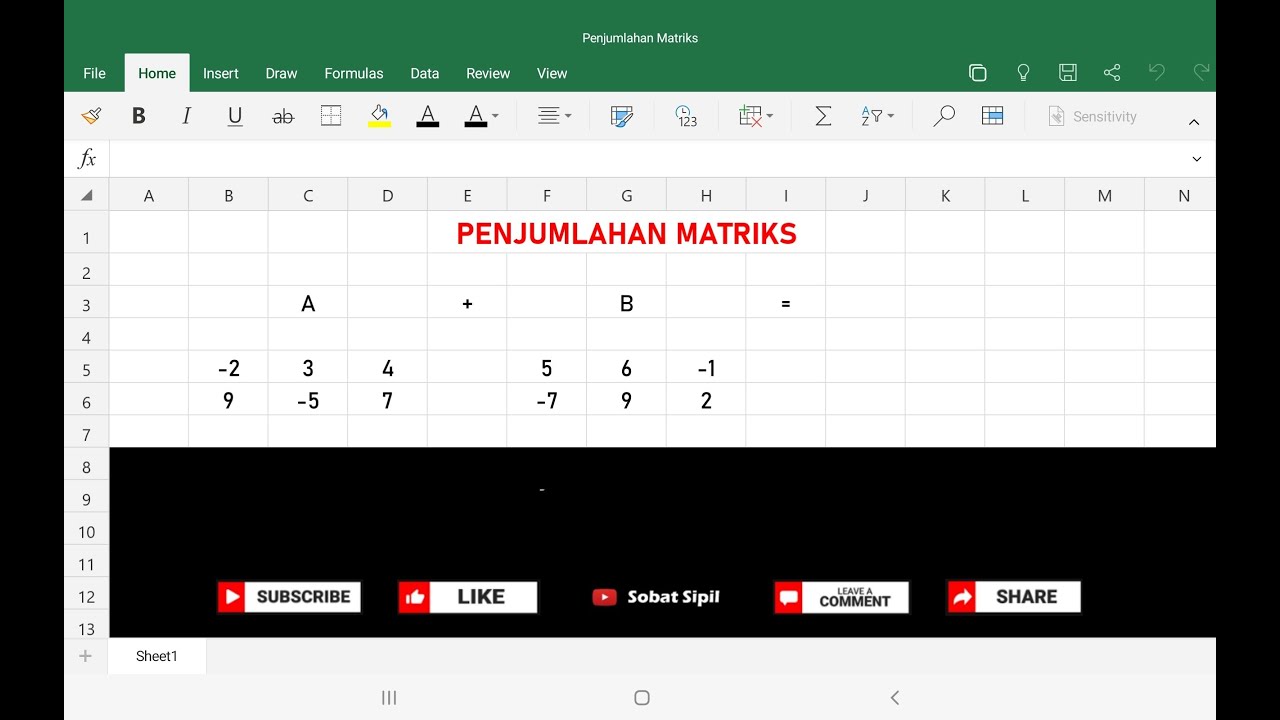 Penjumlahan Matriks dengan MS Excel - YouTube