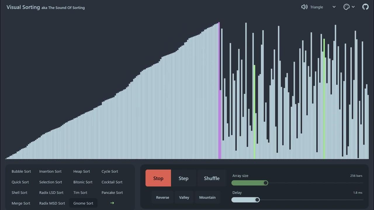 【Gnome Sort】ソートアルゴリズムを色と効果音でわかりやすく示す「Visual Sorting／The Sound Of Sorting」 - YouTube