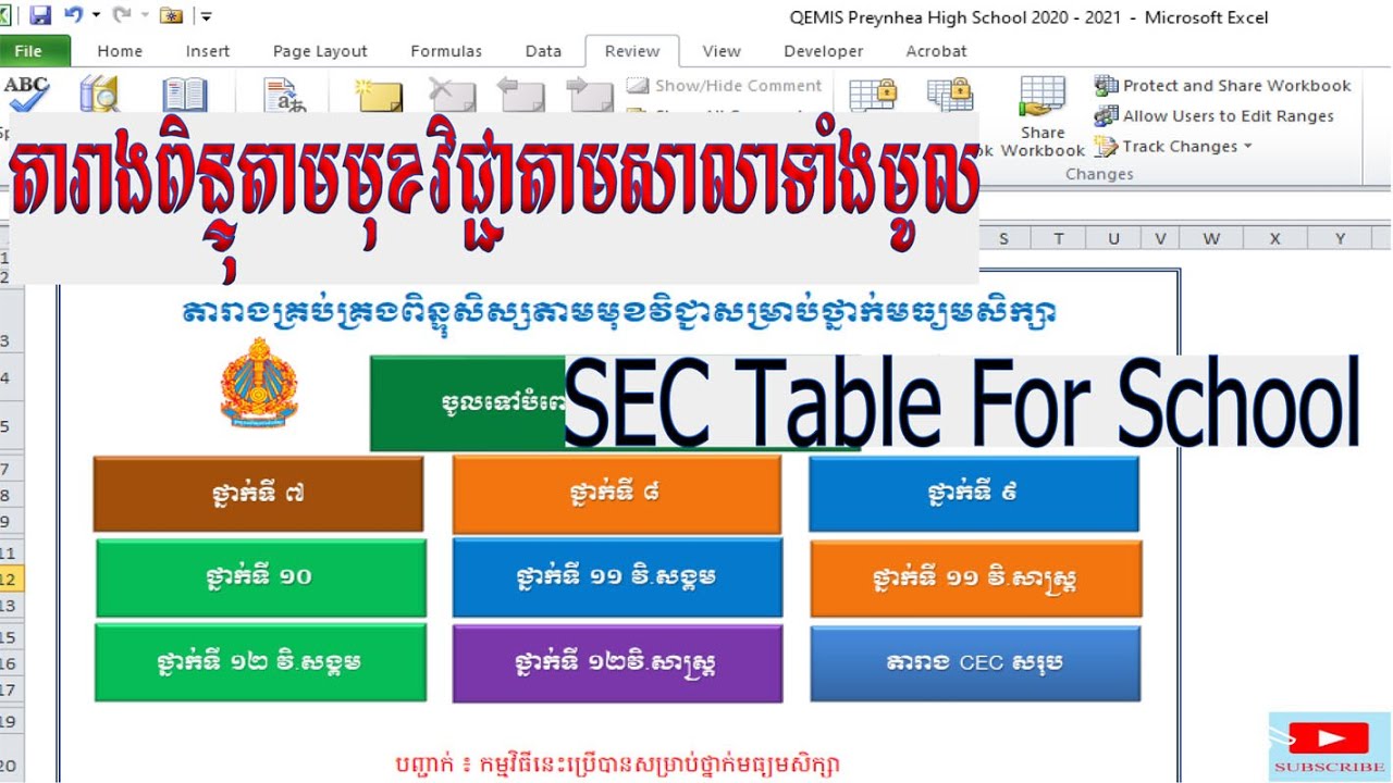 តារាងពិន្ទុតាមមុខវិជ្ជាតាមសាលាទាំងមូល _ SEC Table For School - YouTube