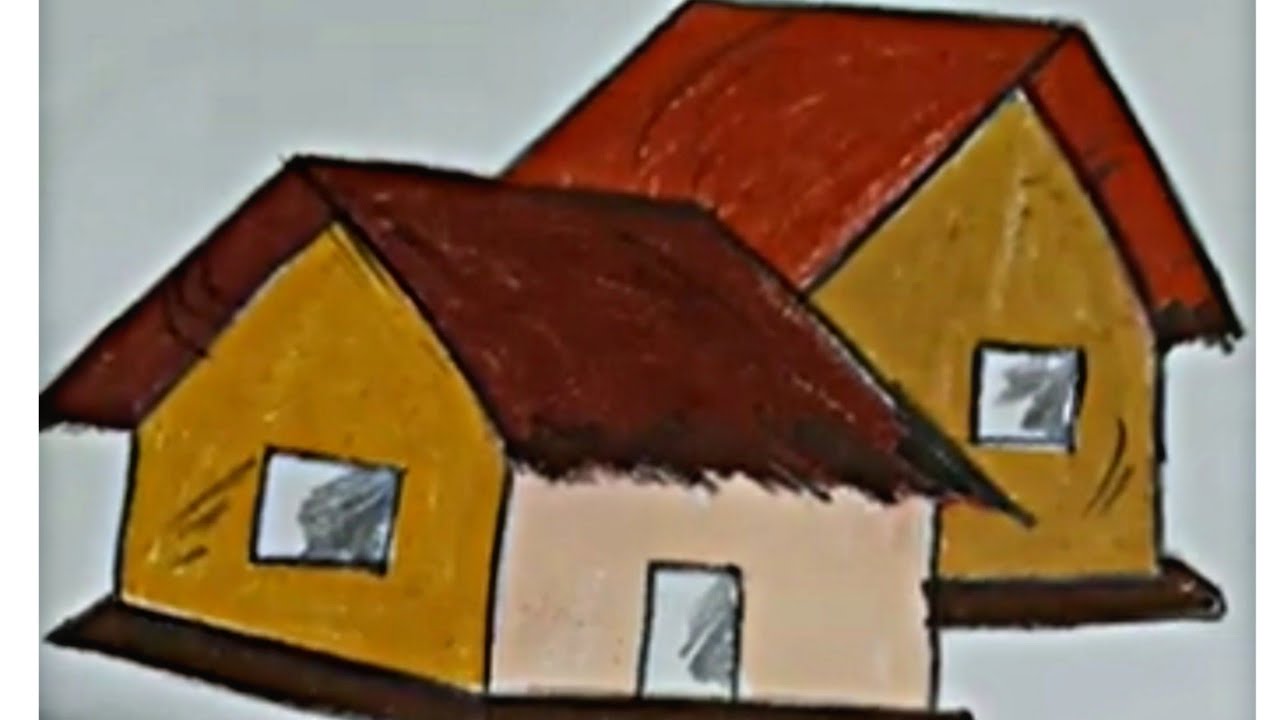 How do we draw two houses, with Oil pastel. - YouTube