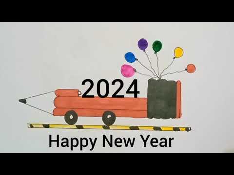 New year Drawing 2024 | Happy New year drawing easy | new year poster ...