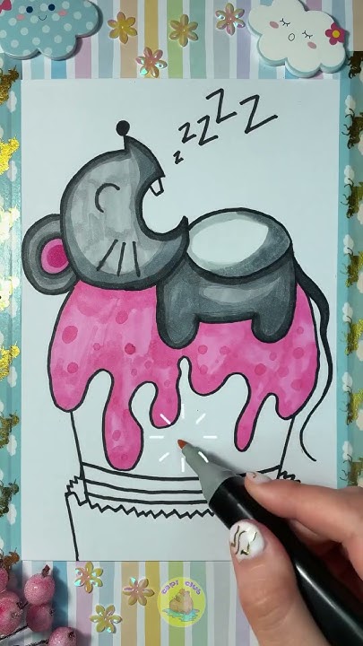 Рисуем забавного мышонка 🐭Наелся и спит 😴 Art рисование творчество