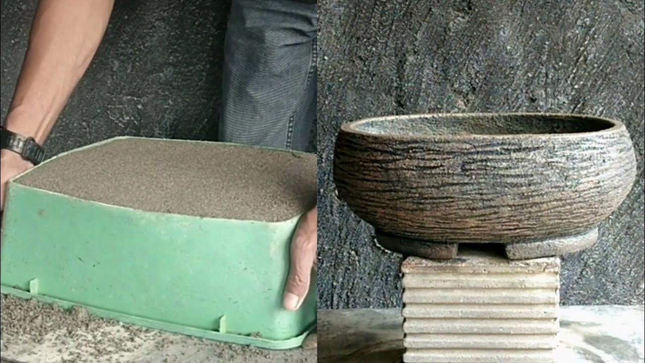 ide mudah, membuat pot bonsai relief sederhana l DIY bonsai pot cement ...