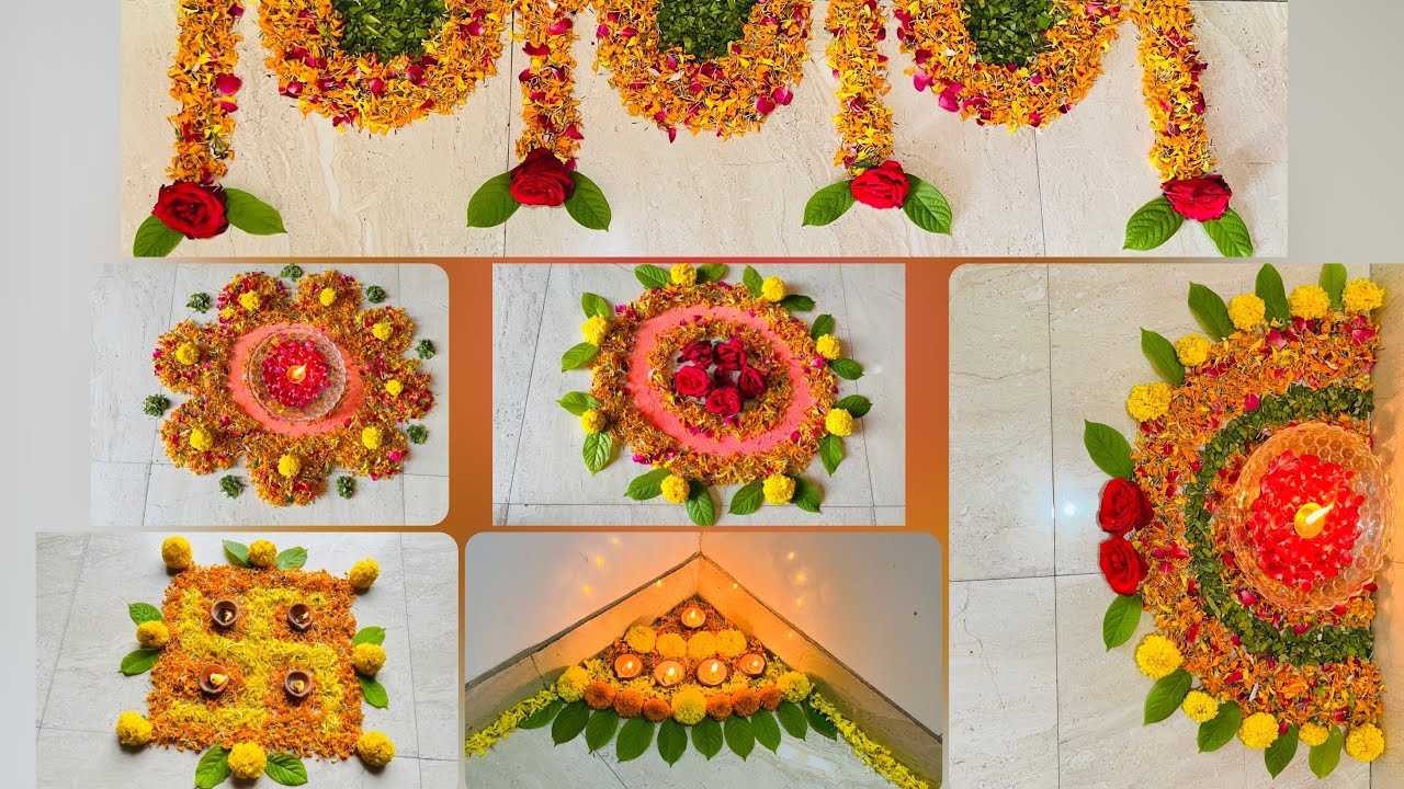 6 simple Diwali flower rangoli ideas | Eco friendly | Diwali special 🪔 ...