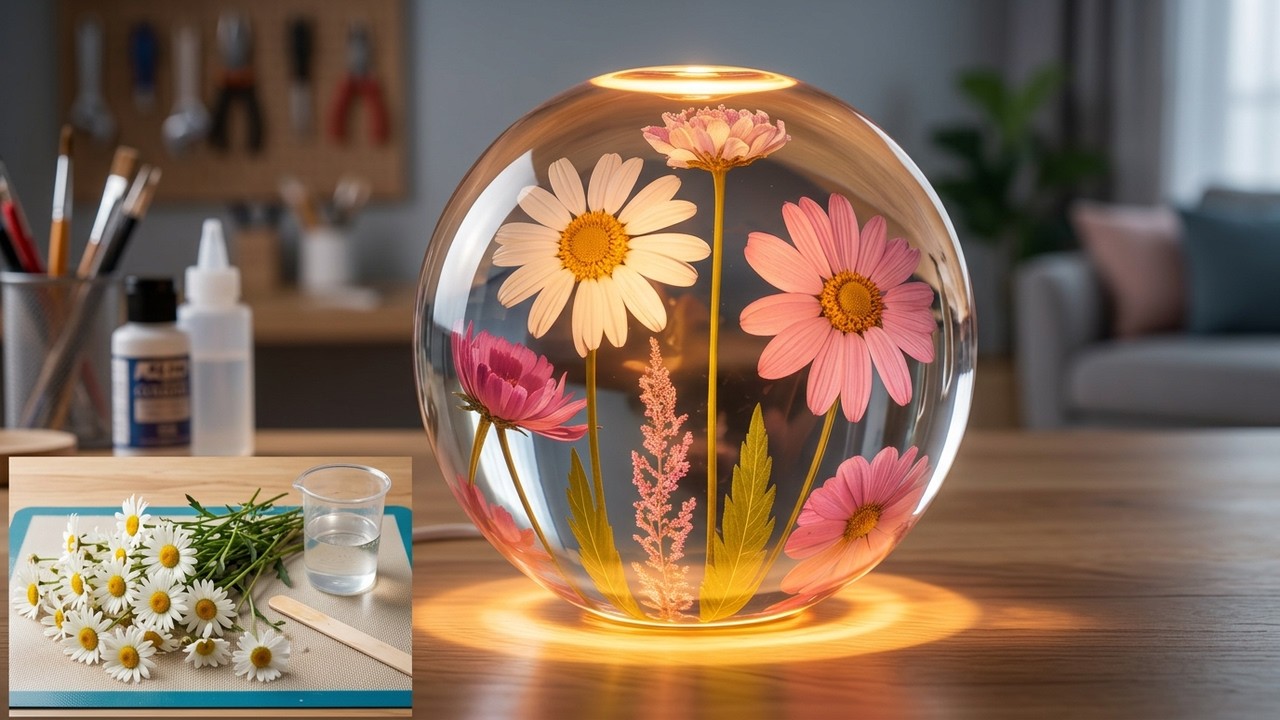 how to make a Night Lamp With Real Flowers - YouTube