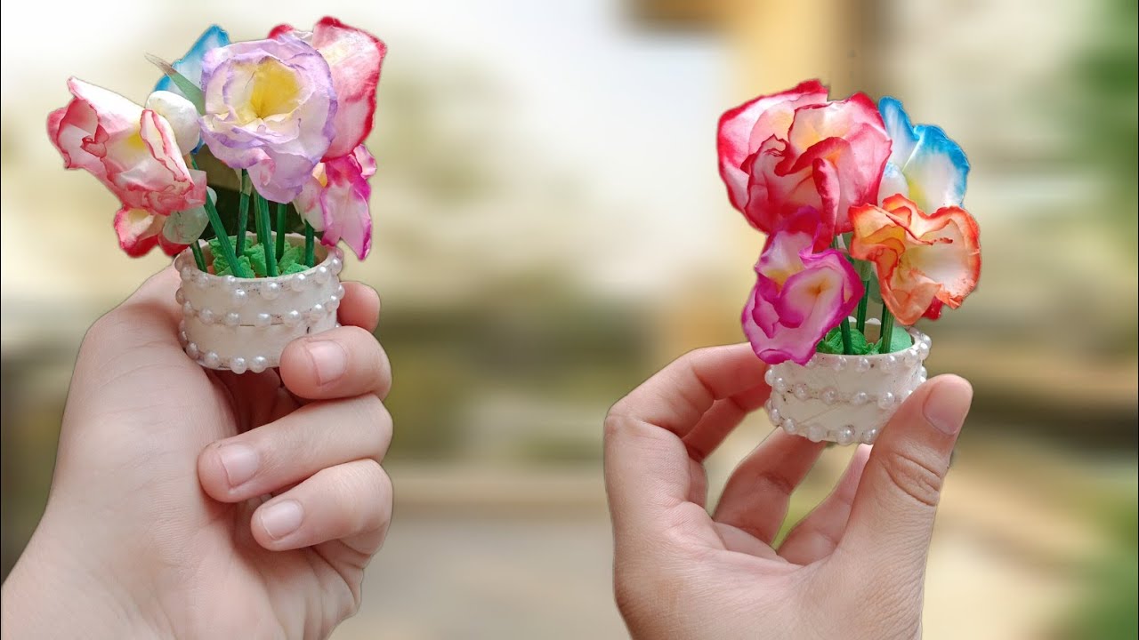 DIY mini flower pot with tissue paper #youtubesearch #youtubepartner ...