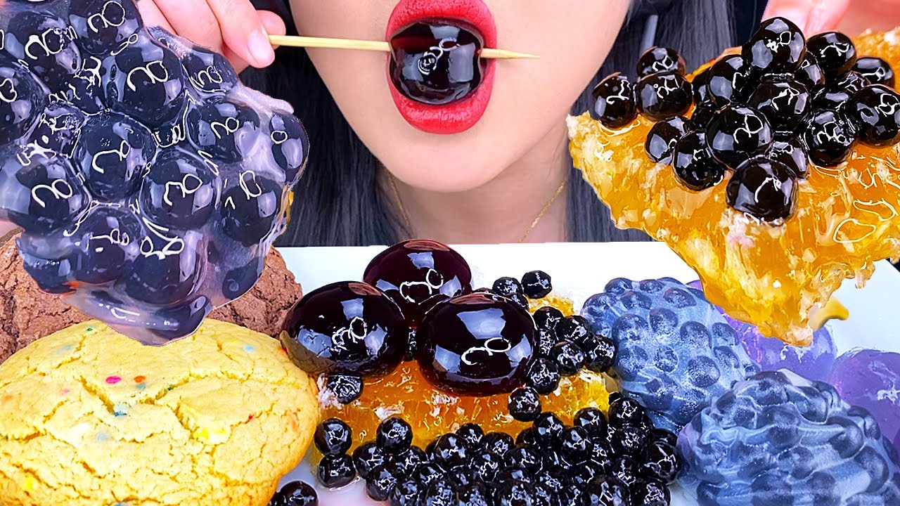 ASMR BOBA RAW HONEYCOMB, KYOHO JELLY, BOBA wrapped in RICE PAPER (NO ...