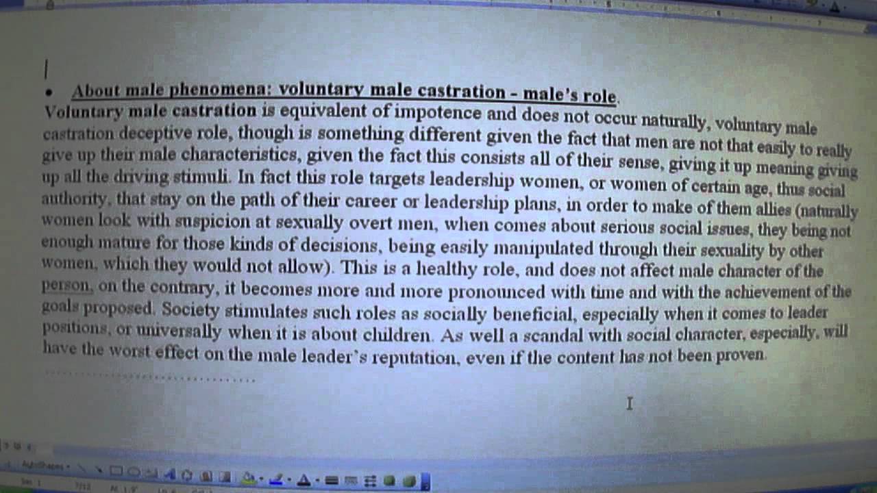 voluntary male castration - male's role. .( full details and updates in ...
