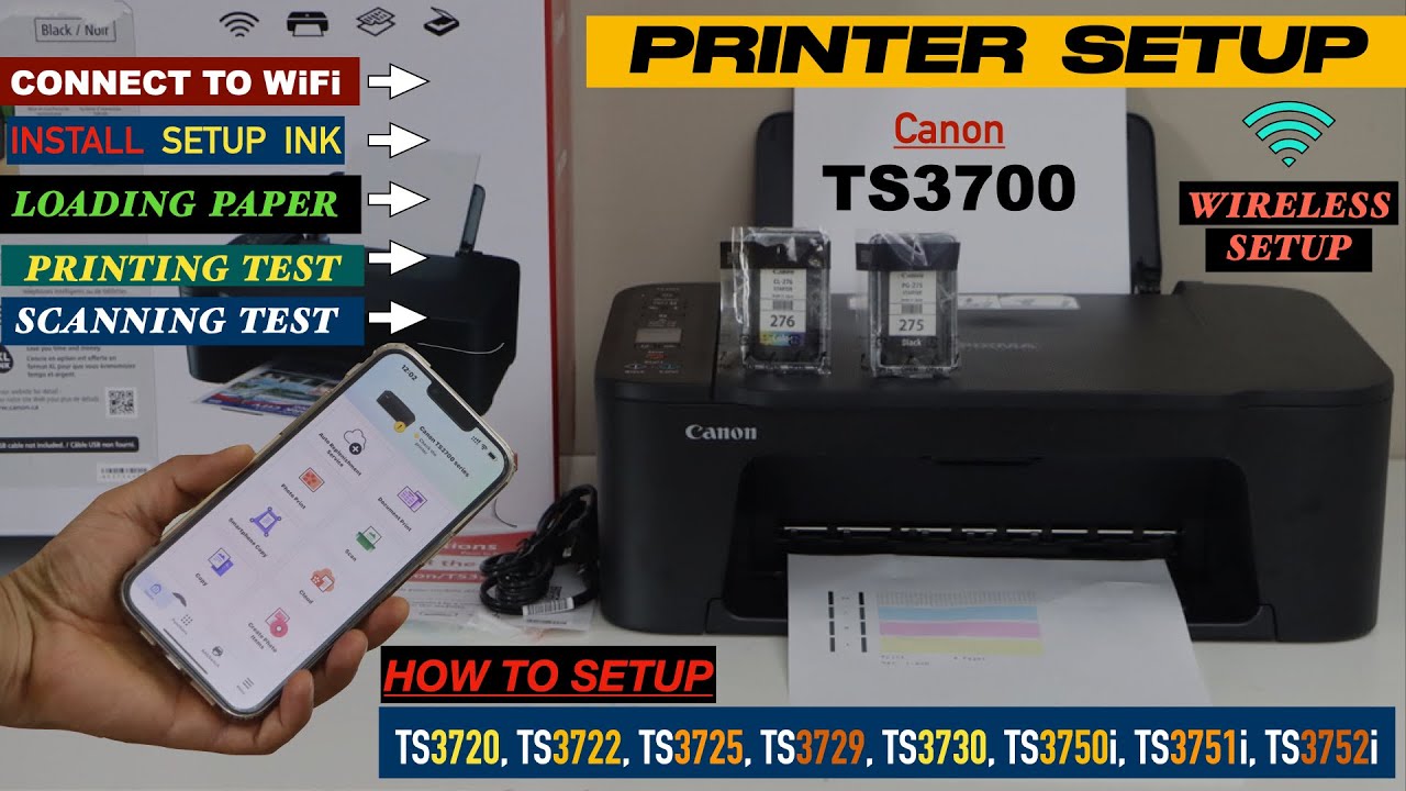 Canon TS3700 Printer Setup, Install Setup Ink, Load Paper, Wireless Setup, Printing & Scanning ...