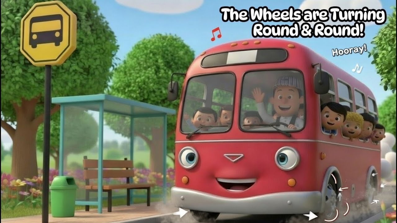 Kids Song | Big Red Bus | Wheels Turning Round & Round [AI Music Video ...