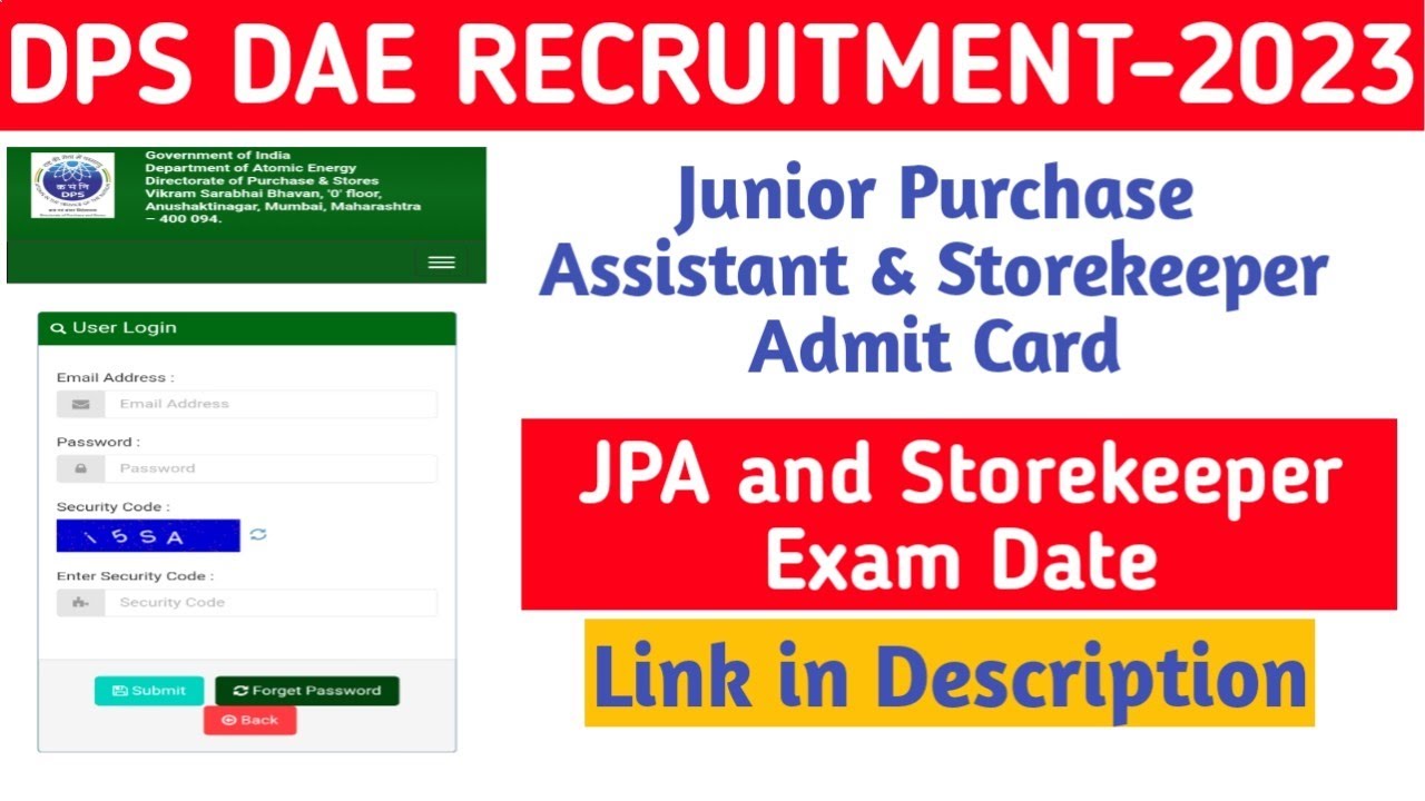 DPS DAE Junior Purchase Assistant Admit Card 2023||Jobless Family ...