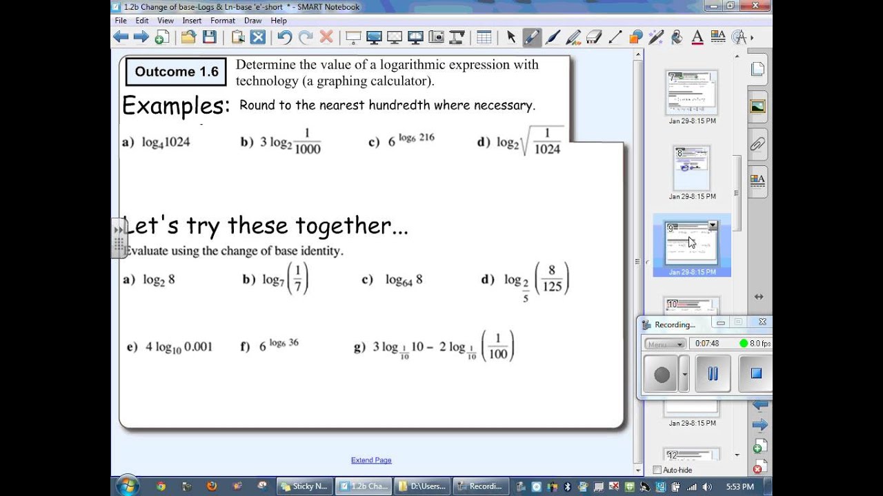 Unit 1 1 2b Change Of Base Log Regressions Feb 2015 YouTube Unit 1 1 2b Change Of Base Log Regressions Feb 2015 YouTube