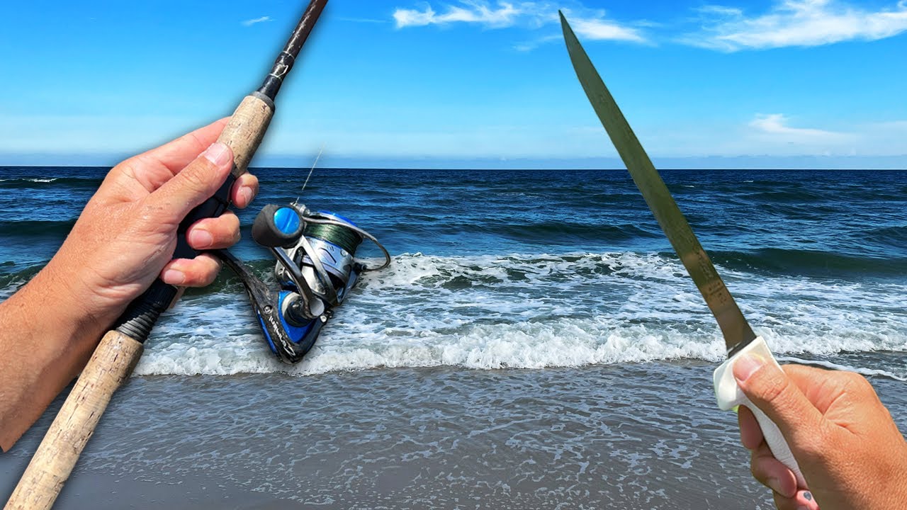 Eating Whatever I Catch! Fishing On The BEACH (Catch and Cook) - YouTube